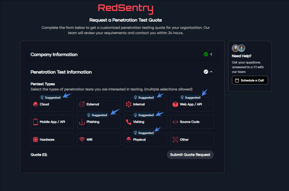 Creating Quote Request – Red Sentry