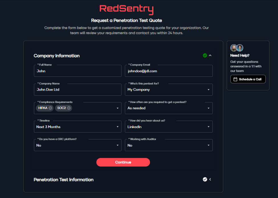 Creating Quote Request – Red Sentry