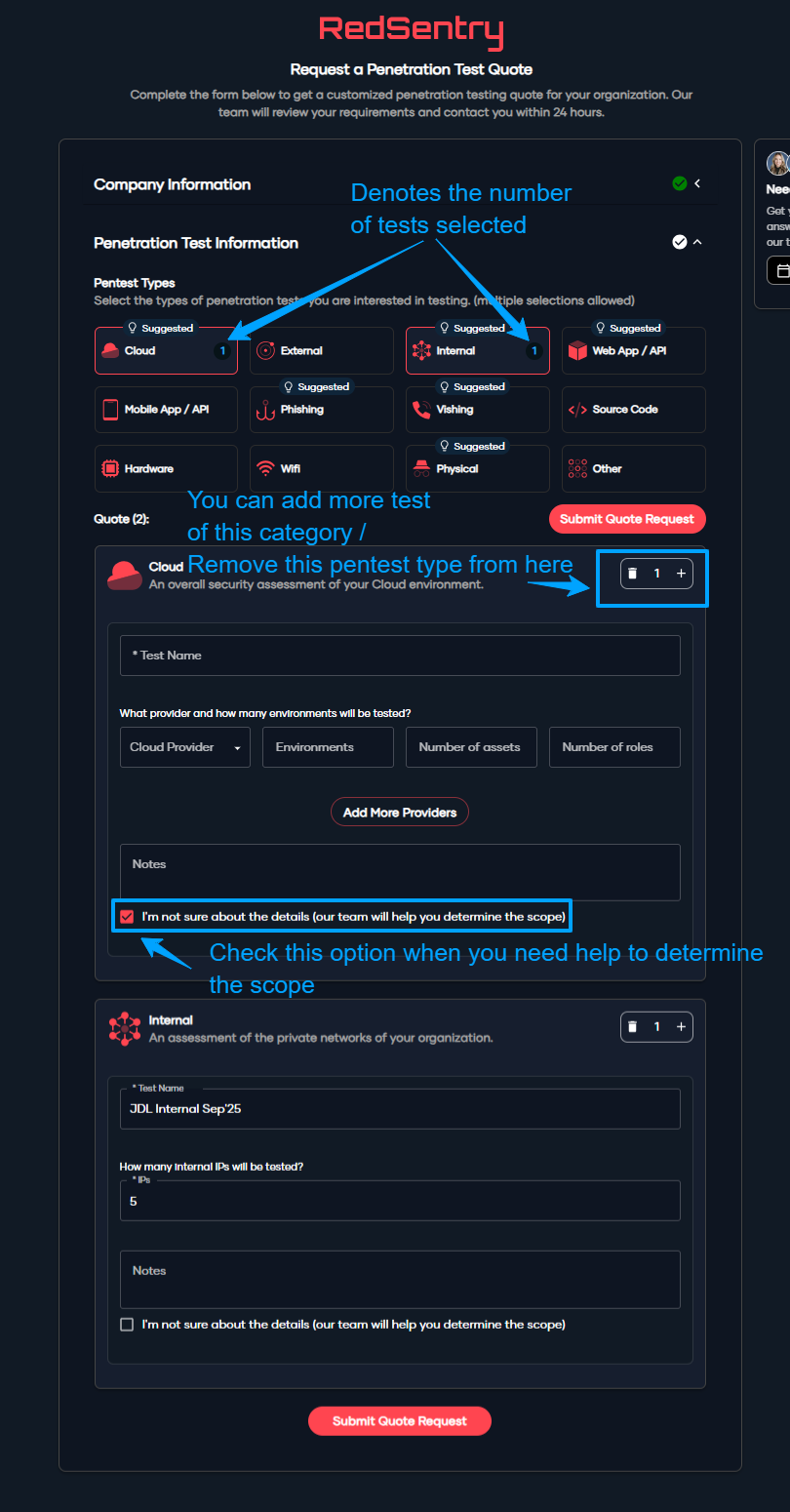 Creating Quote Request – Red Sentry